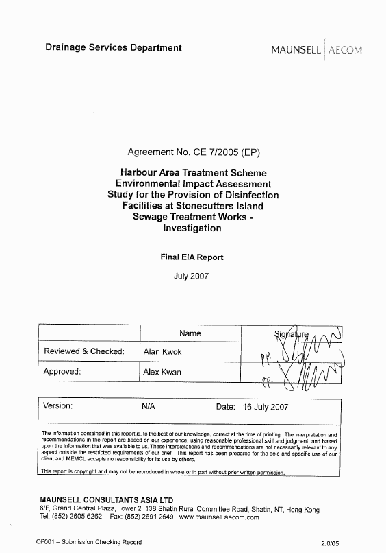 CE 7/2005 (EP) EIA Report Table of Contents